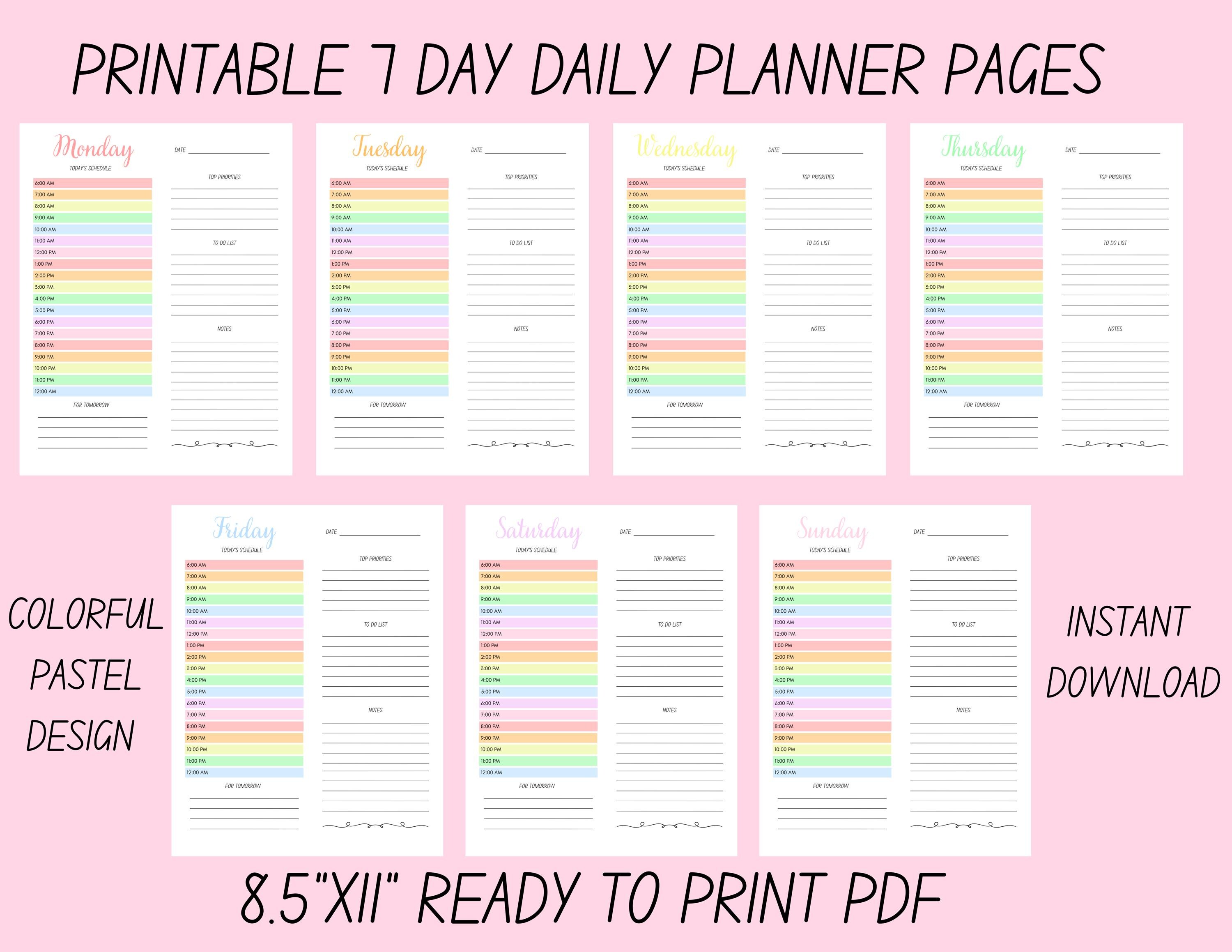 Printable Daily Planner | 7-day Pastel Planner PDF | Hourly Schedule ...