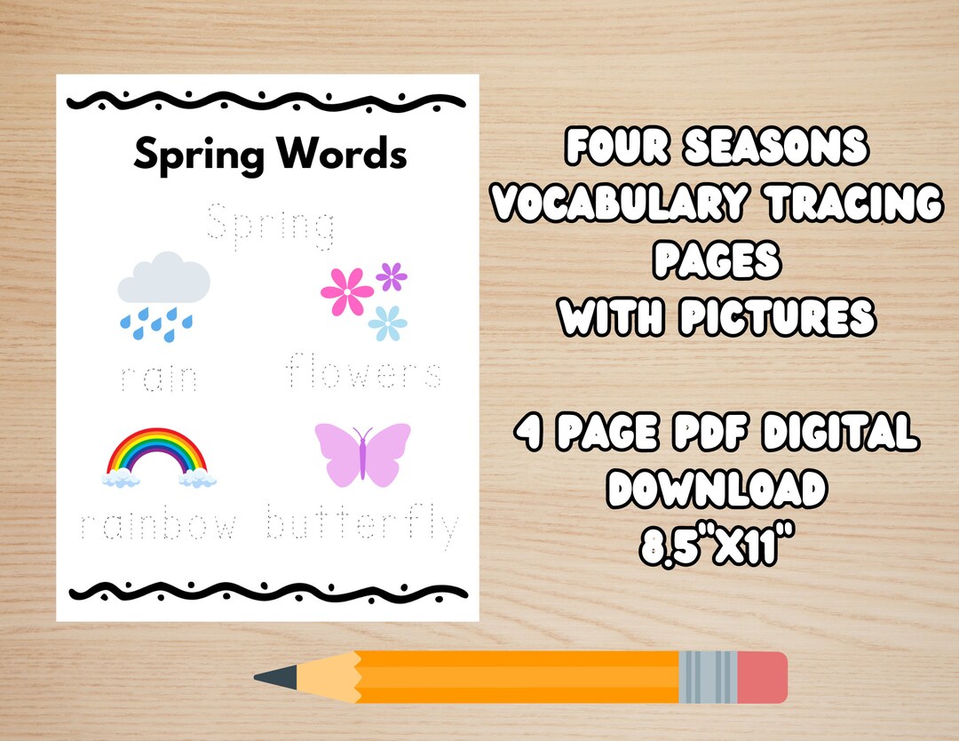 Printable Four Seasons Vocabulary Tracing Pages 4 Page PDF Digital ...