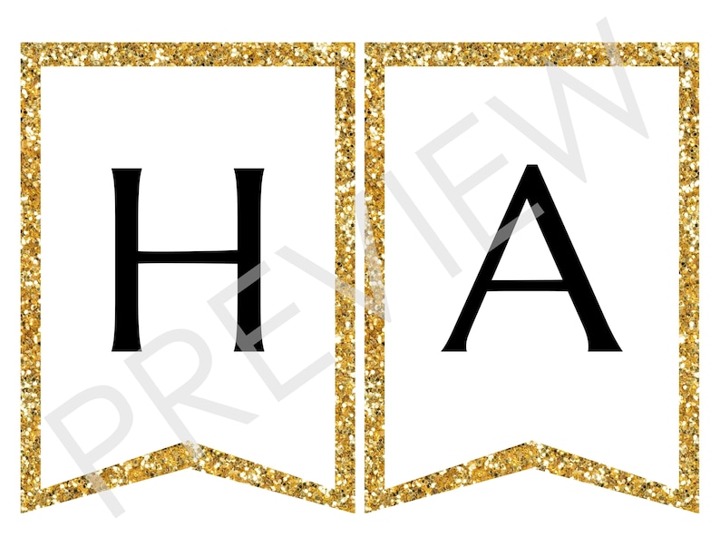 Gold Glitter Birthday Banner Printable • Happy Birthday + A–Z Letters ...