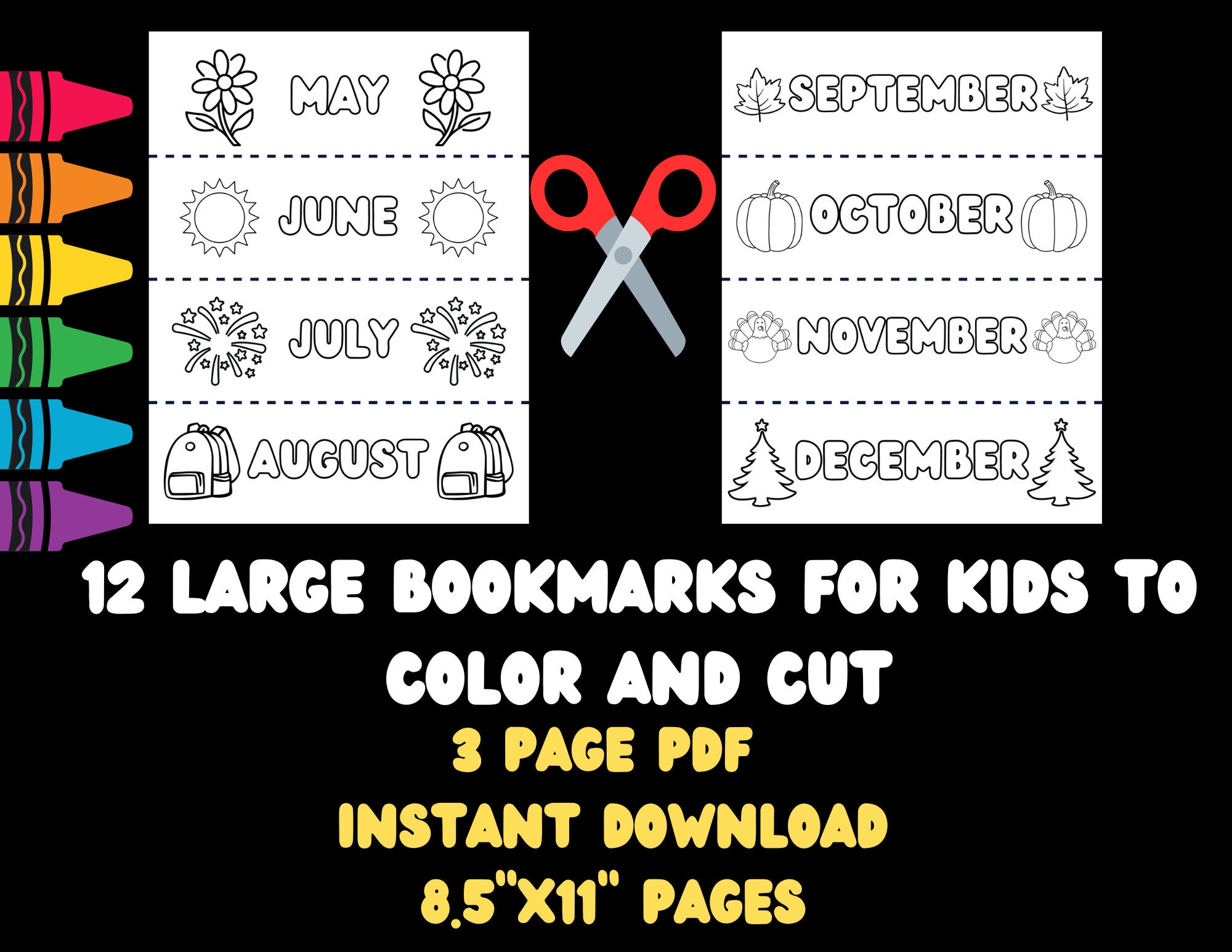 Printable Months of the Year Color and Cut Bookmarks Fun Activity for ...