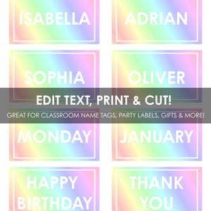 Pastel Rainbow Editable Name Tags Printable | Customizable Labels ...