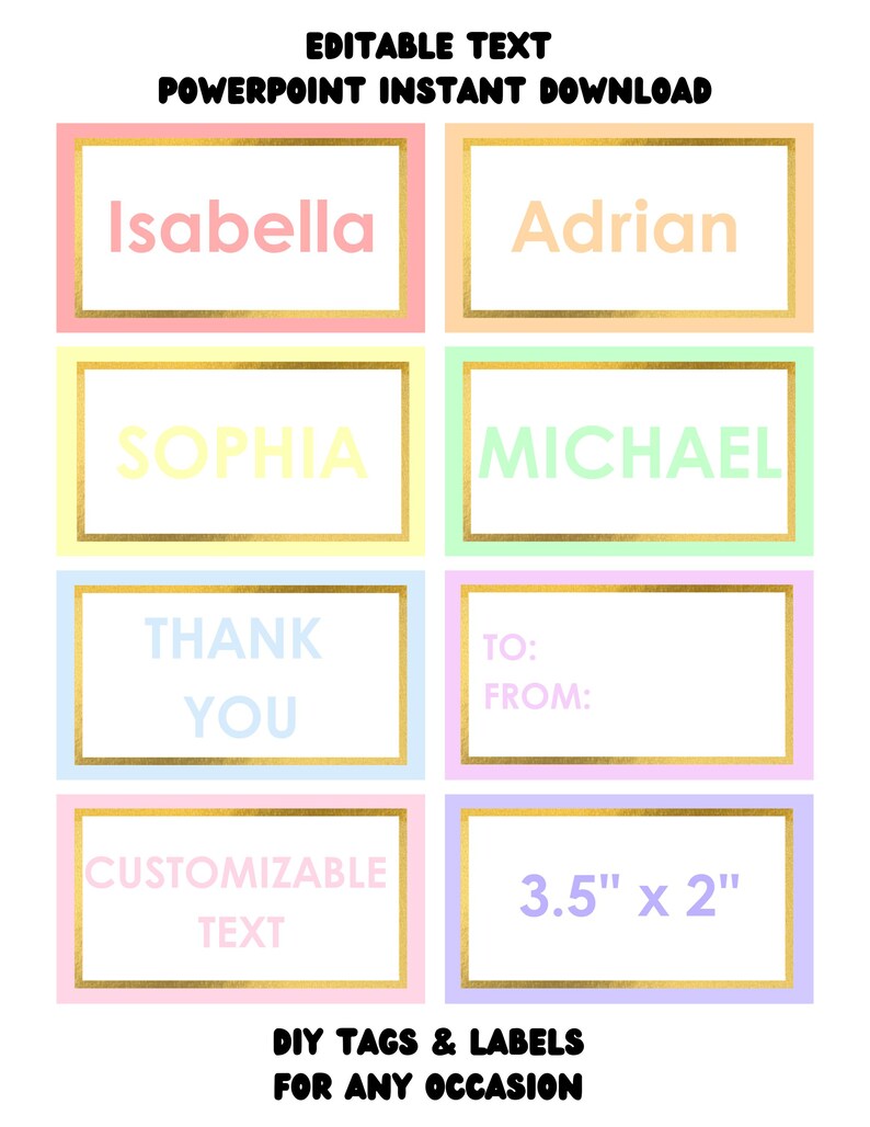 Editable Printable Labels - Pastel Frame Tags - 8 per Page - Powerpoint Instant Download - Etsy ...