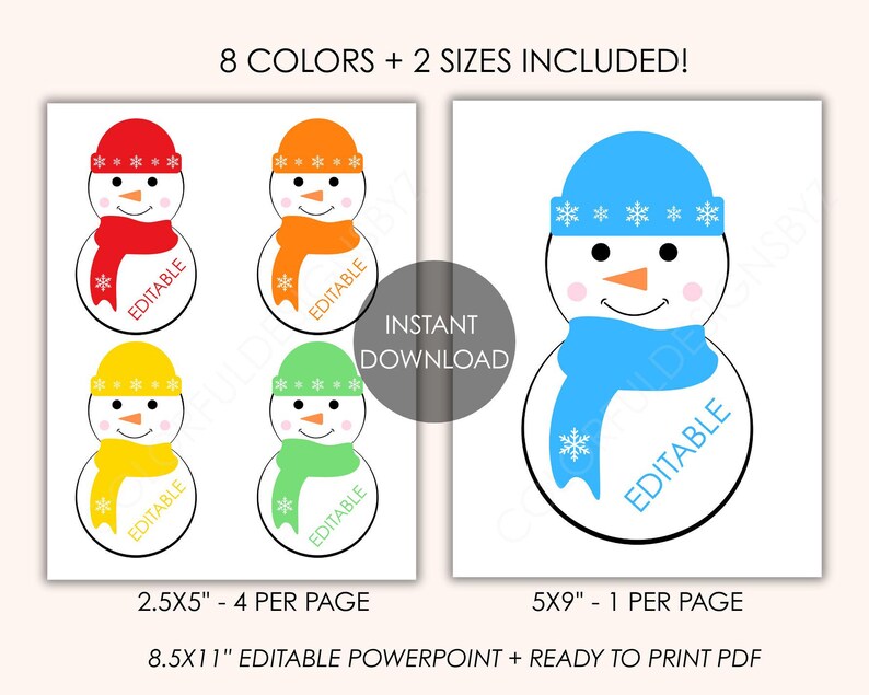 Editable Snowman Name Tags | 8 Colors | Winter Classroom + Party Decor ...