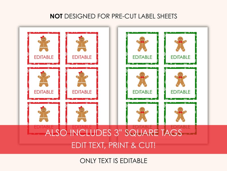 Editable Christmas Labels Printable | Gingerbread Boy & Girl Tags | Red ...