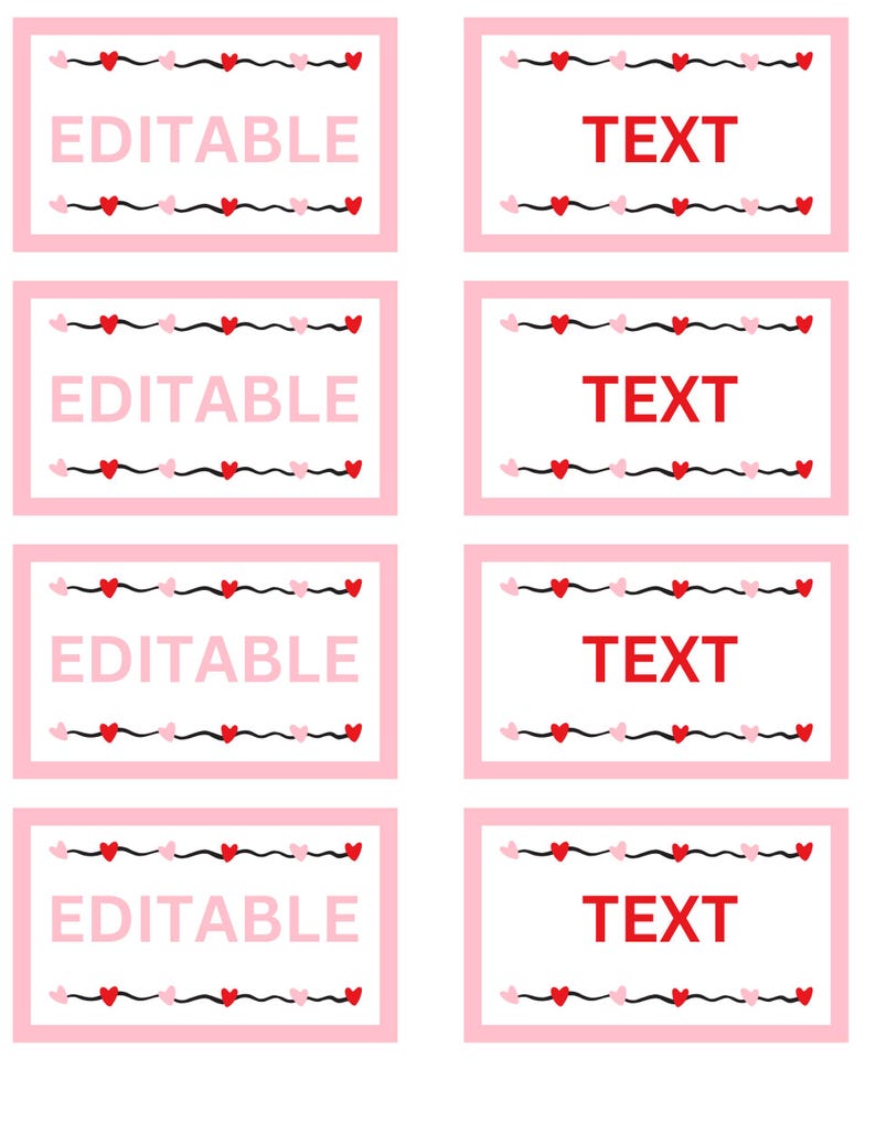 Editable Valentine’s Day Tags | Printable Red & Pink Heart Labels ...