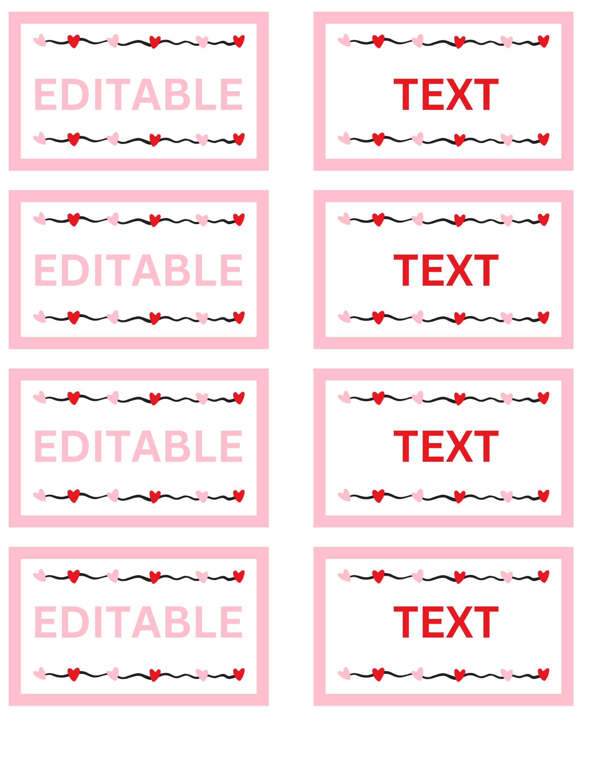 Editable Valentine’s Day Tags | Printable Red & Pink Heart Labels ...