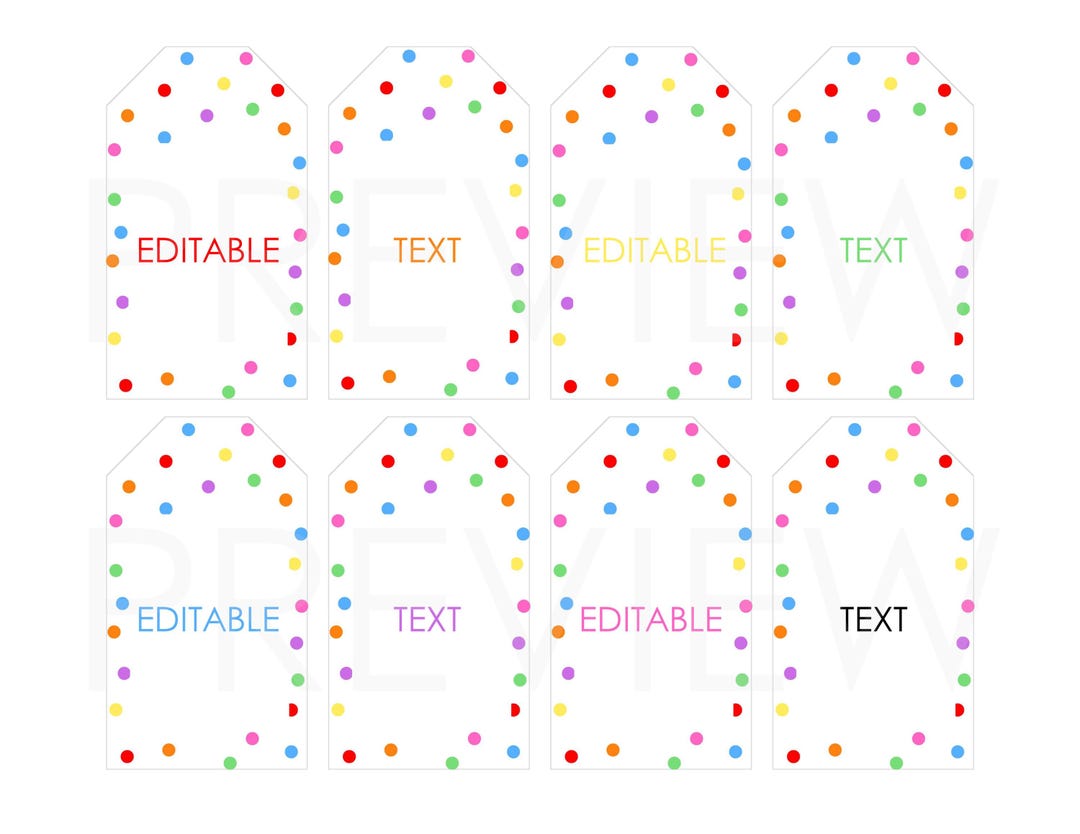 Editable Polka Dot Gift Tags – Printable Confetti Favor Tags – Editable ...