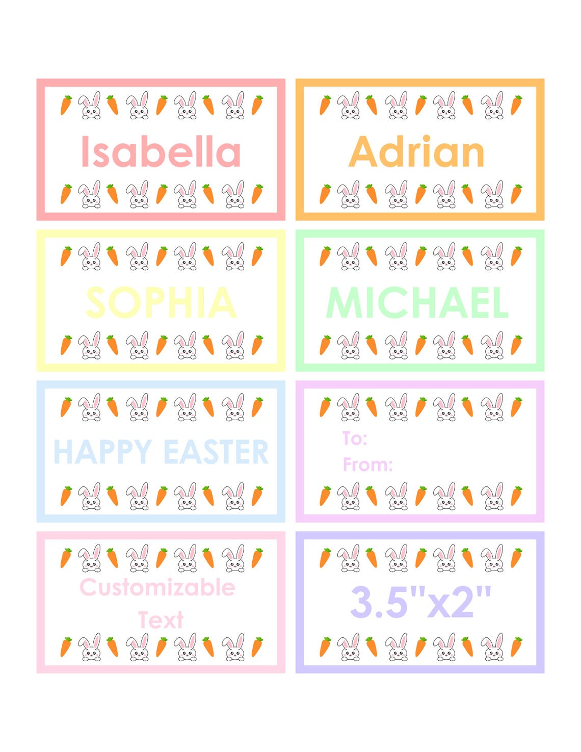 Editable Easter Bunny & Carrot Labels Template , 3.5"x2", Printable ...