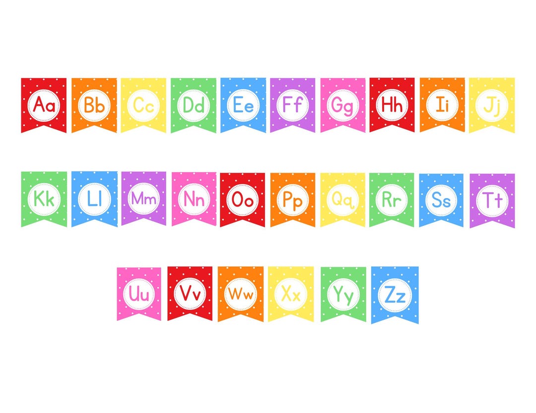 Printable Rainbow Alphabet Banner Polka Dot Classroom Decor DIY ABC ...