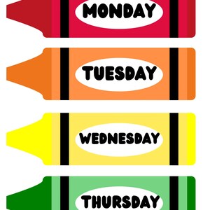 Days Crayons Cards Printable | Colorful Days of the Week Classroom ...
