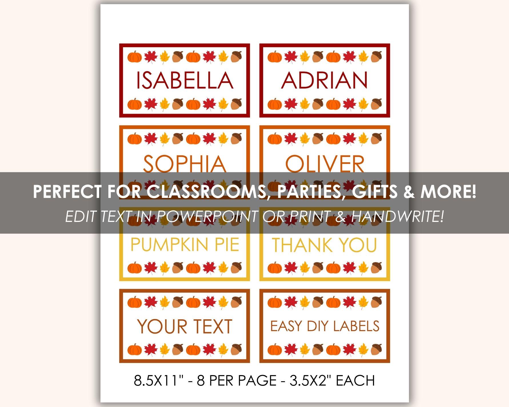 Editable Fall Labels Printable | 3.5x2” Tags | DIY Name Tags, Food ...