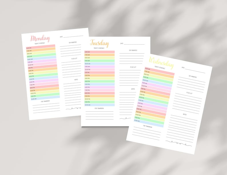 Printable Daily Planner | 7-day Pastel Planner PDF | Hourly Schedule ...