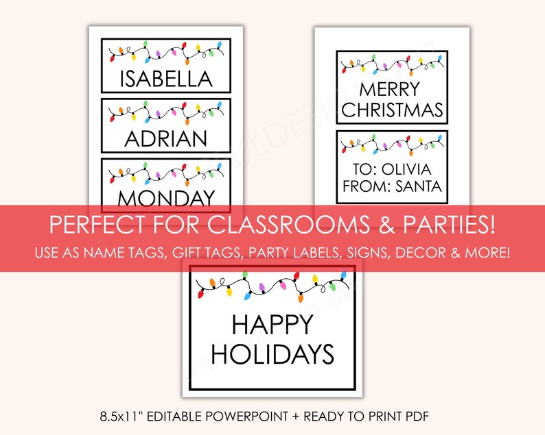 Christmas Lights Editable Labels, Tags & Signs | 5 Sizes Printable ...