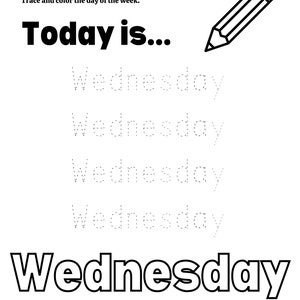 Printable Days of the Week Tracing Pages Great for Preschool ...