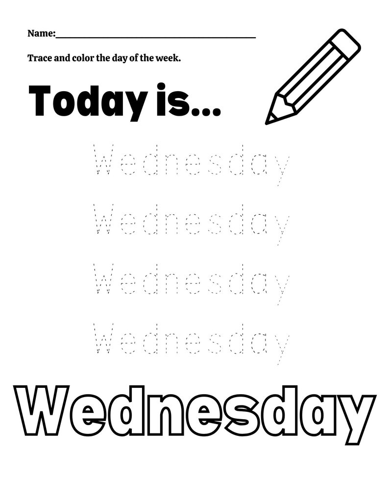 Printable Days of the Week Tracing Pages Great for Preschool ...