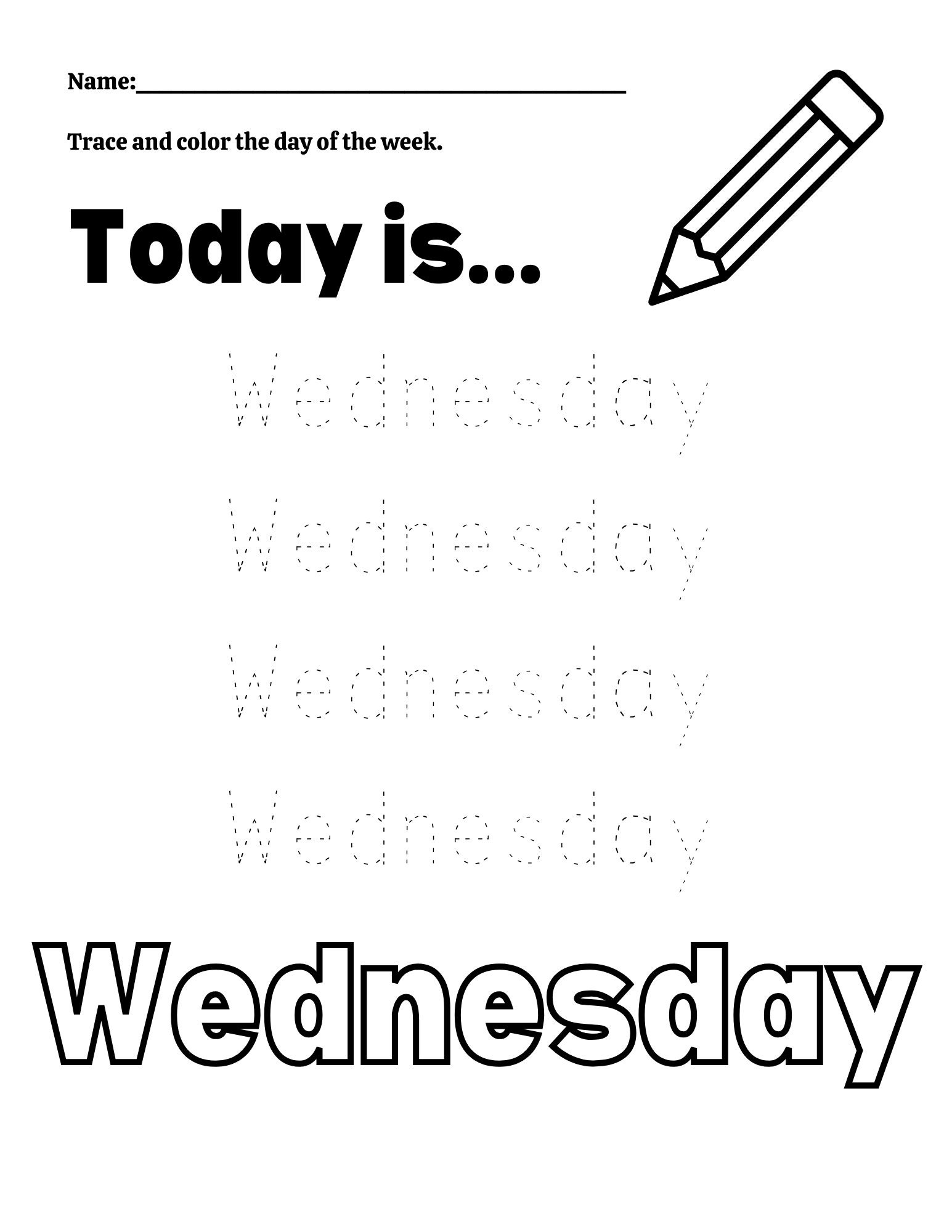 Printable Days of the Week Tracing Pages Great for Preschool ...