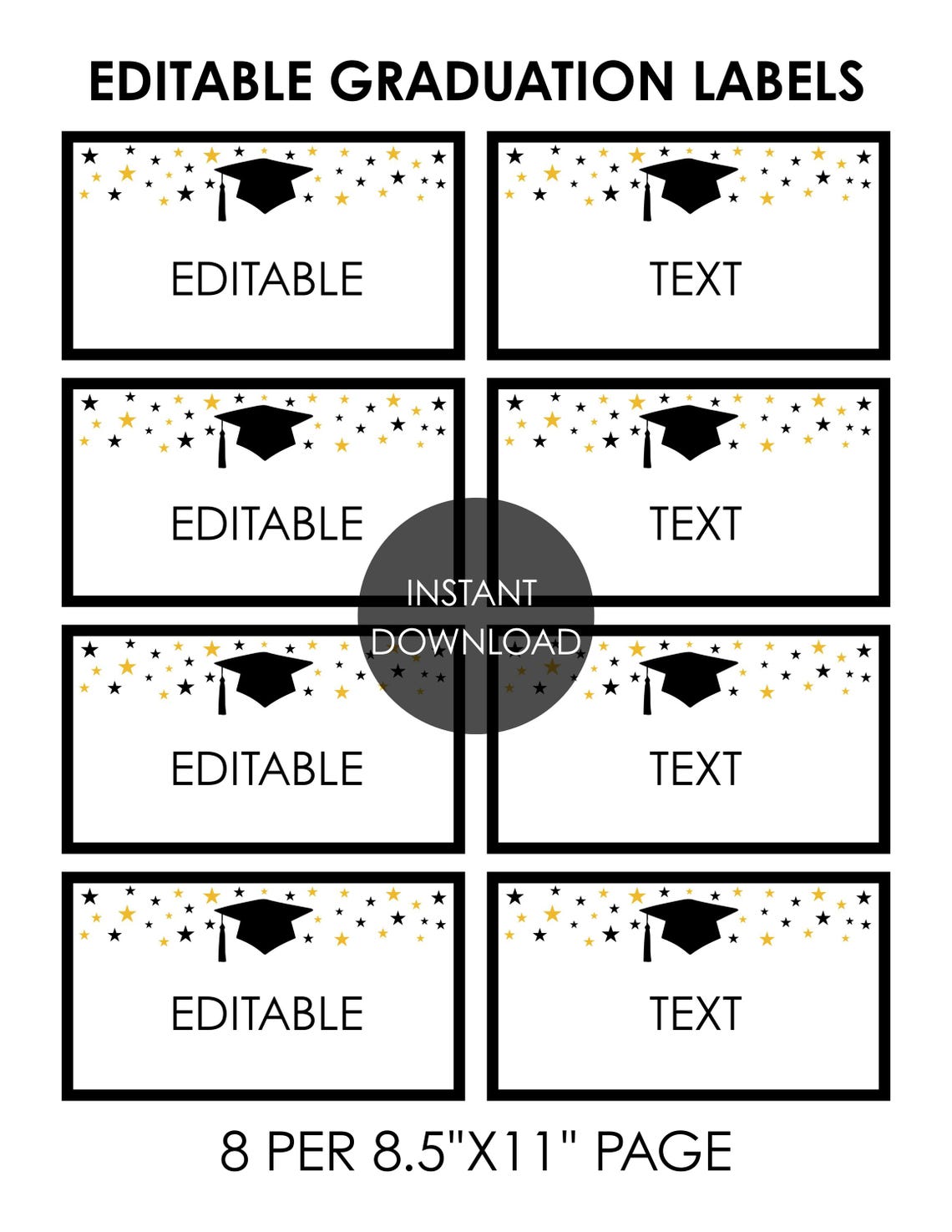 Editable Graduation Labels Template – 8 per Page, 3.5x2 – Instant ...