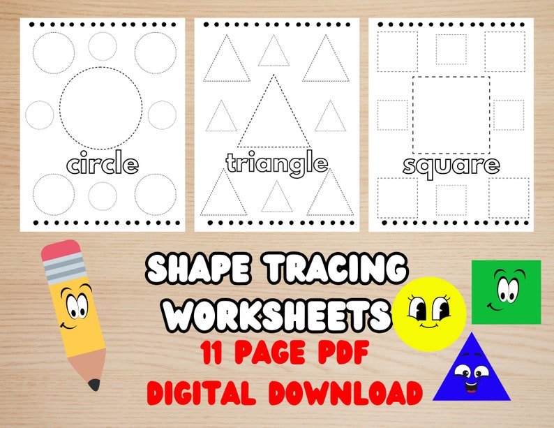 Printable Shape Tracing Worksheets for Daycare, Preschool, Elementary ...