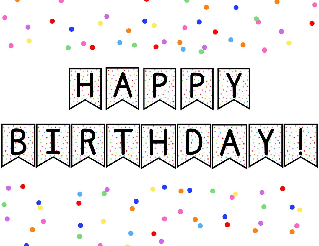 Happy Birthday Banner Printable – Colorful Polka Dot Party Bunting, DIY ...
