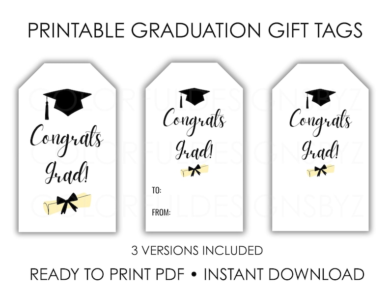 Congrats Grad Gift Tags, Printable Graduation Tags PDF, Instant ...