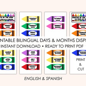 Days and Months English and Spanish Printable | Crayon-themed Classroom ...