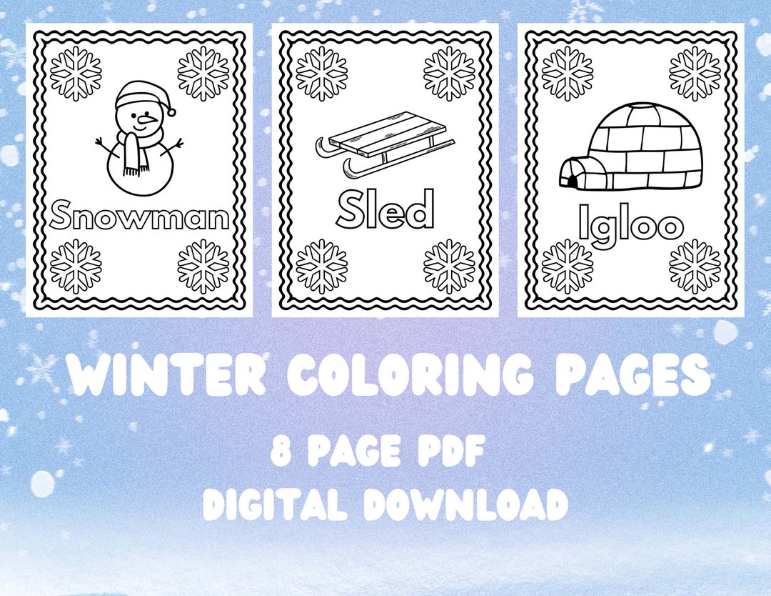 Winter Theme Coloring Pages, Winter Words Activity, 8 Page PDF Digital ...