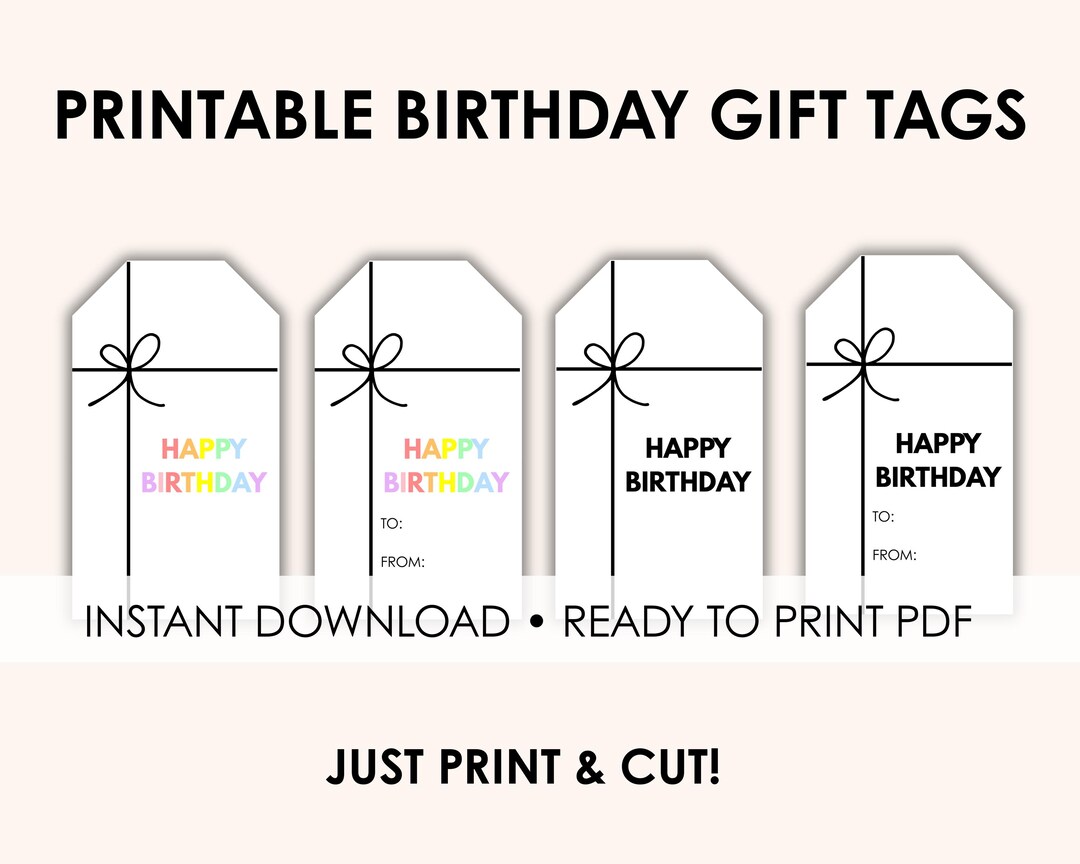 Printable Happy Birthday Gift Tags – 2x3.5" PDF, Instant Download, 4 ...