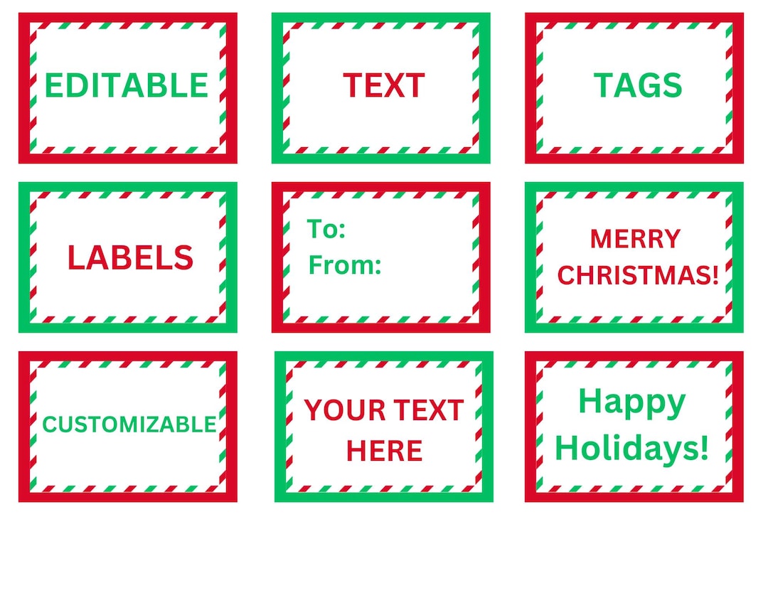 Editable Rectangle Christmas Tags/labels – Printable Holiday Name Tags ...