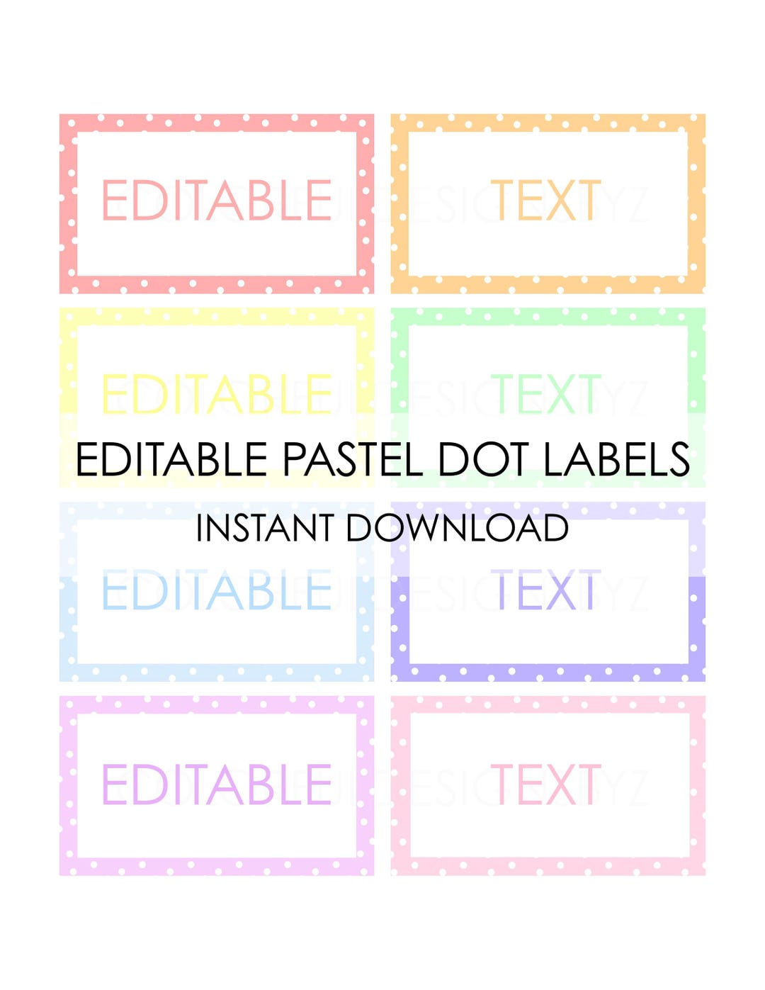 Editable Polka Dot Labels – Pastel Rainbow Printable Tags – 8 per Page ...