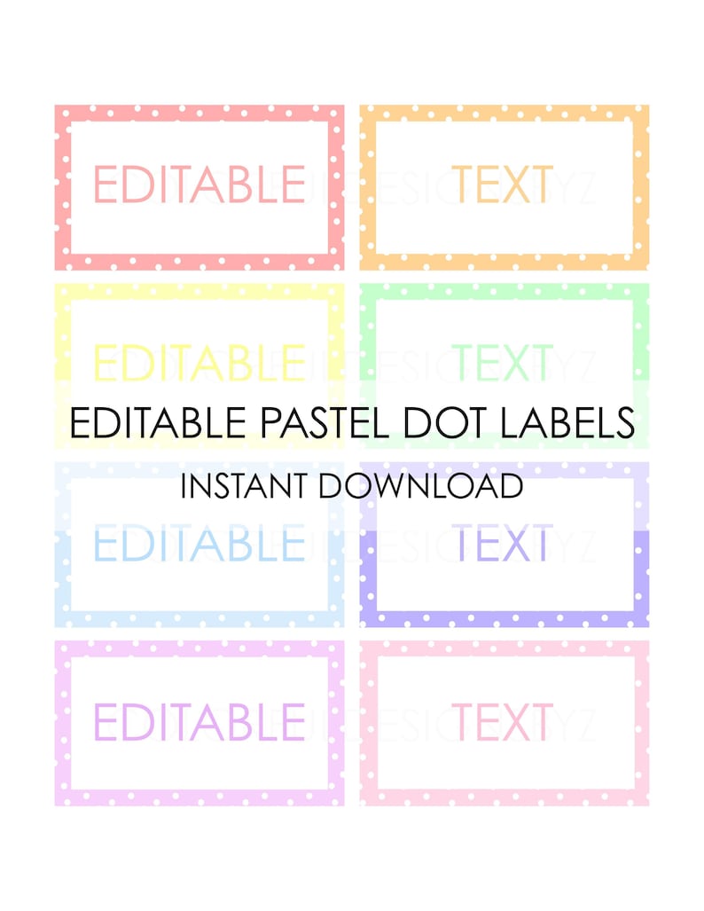 Editable Polka Dot Labels – Pastel Rainbow Printable Tags – 8 per Page ...