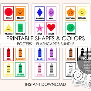 Shapes and Colors Posters + Flashcards + Coloring Pages Bundle | Bright ...