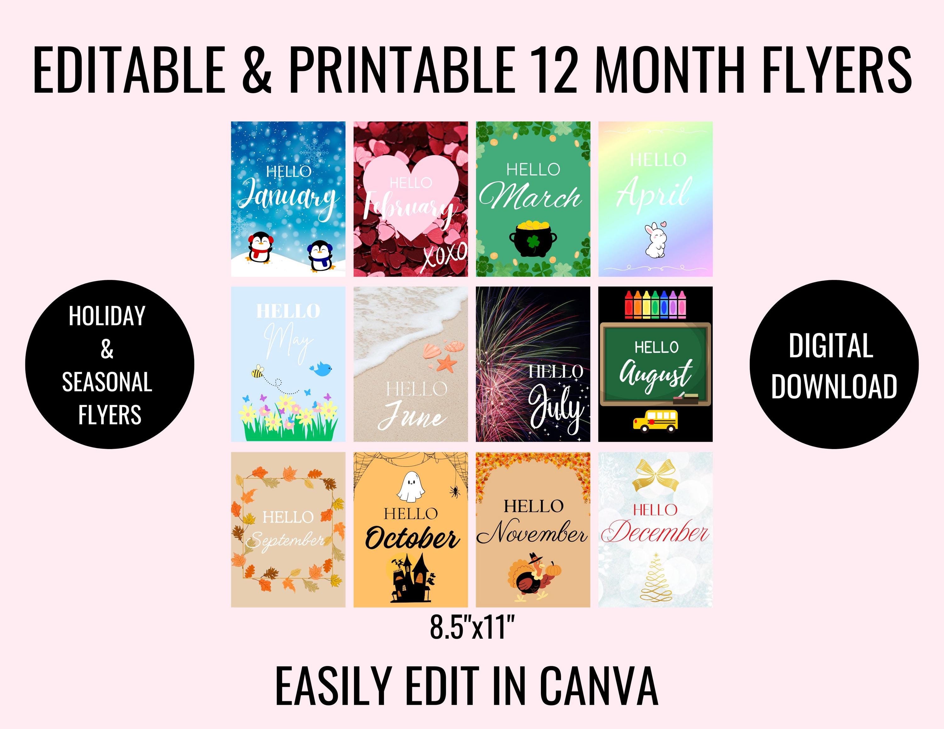 Editable Canva Event Flyer Templates | 12-month DIY Seasonal & Holiday ...