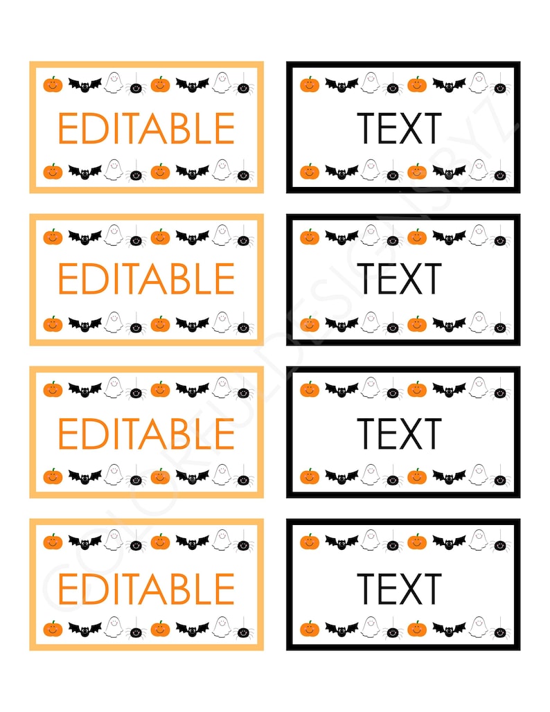 Editable Halloween Labels – Cute Ghost Bat Pumpkin Name Tags or Treat ...