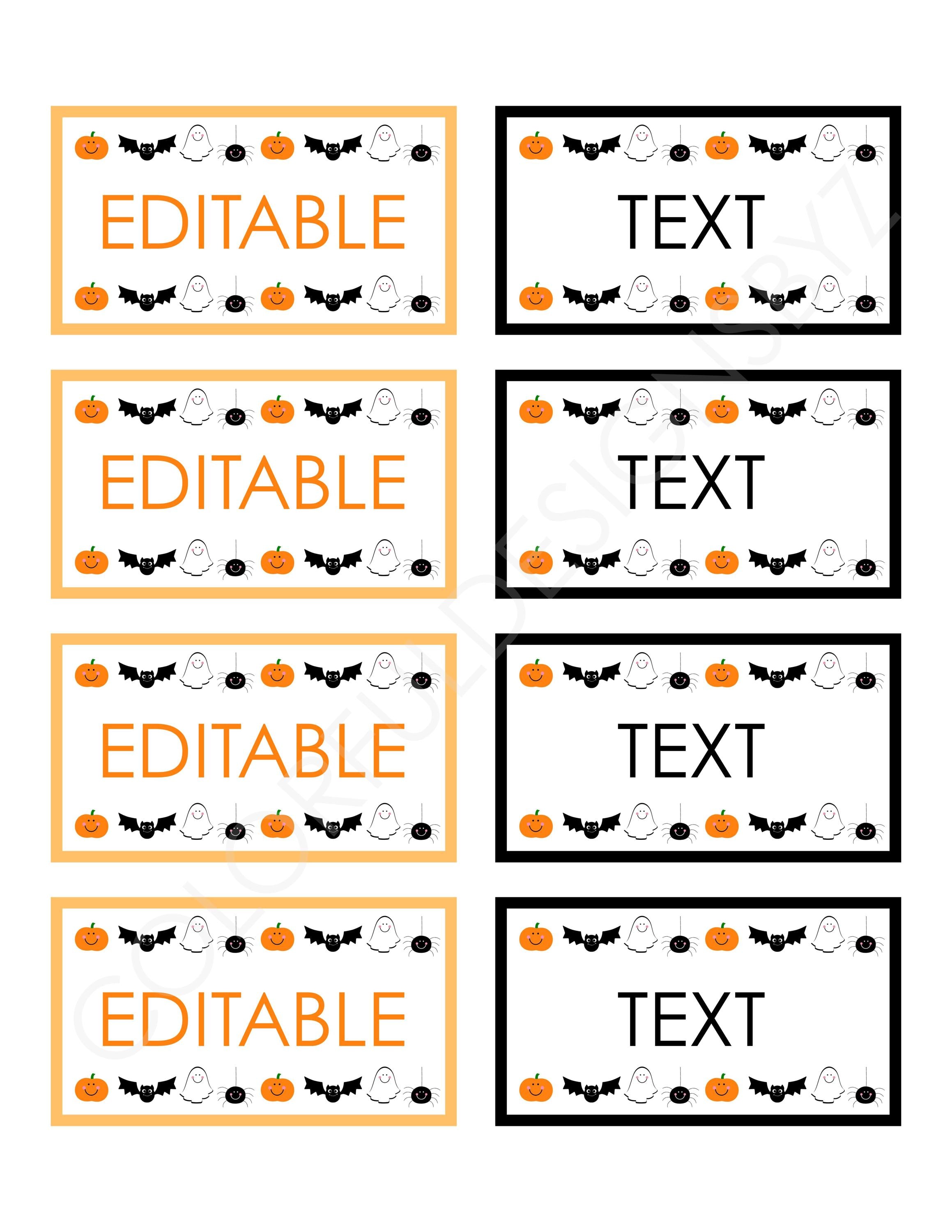 Editable Halloween Labels – Cute Ghost Bat Pumpkin Name Tags or Treat ...