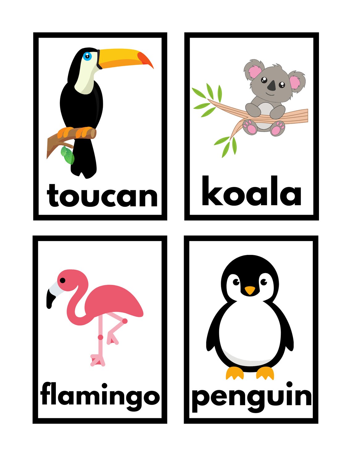 PRINTABLE 12 Zoo Animals, Wild Animals, Safari Animals Flashcards Early ...