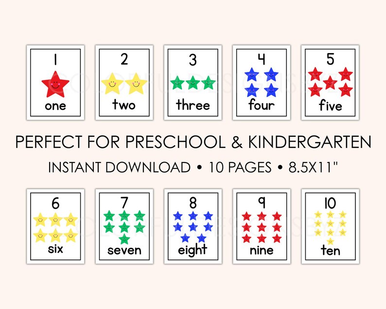 Number Posters 1-10 With Stars for Preschool & Kindergarten – Printable ...