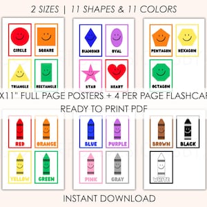 Shapes and Colors Posters + Flashcards + Coloring Pages Bundle | Bright ...