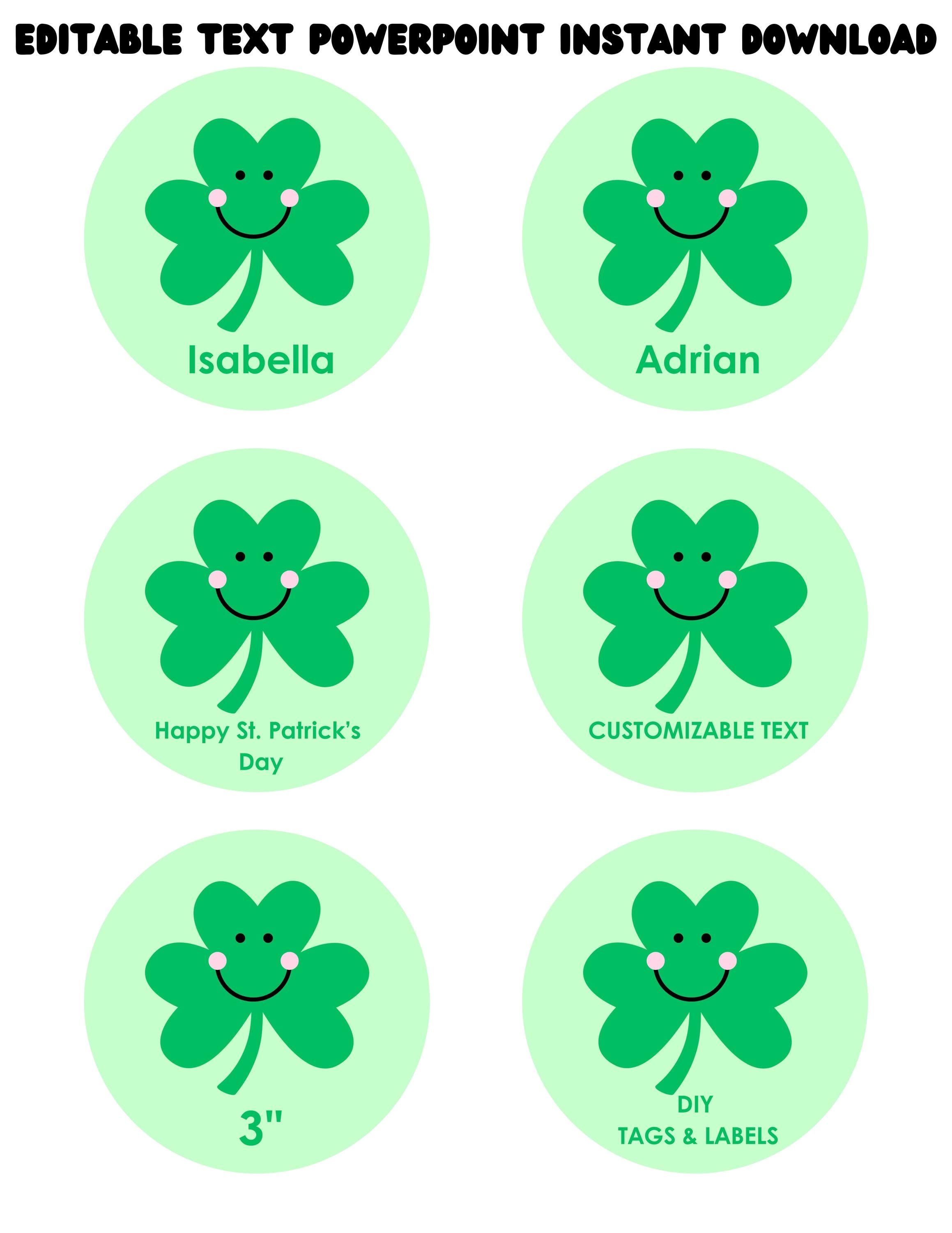 Editable St. Patrick’s Day Clover Labels - 3" Round Tags - Instant ...