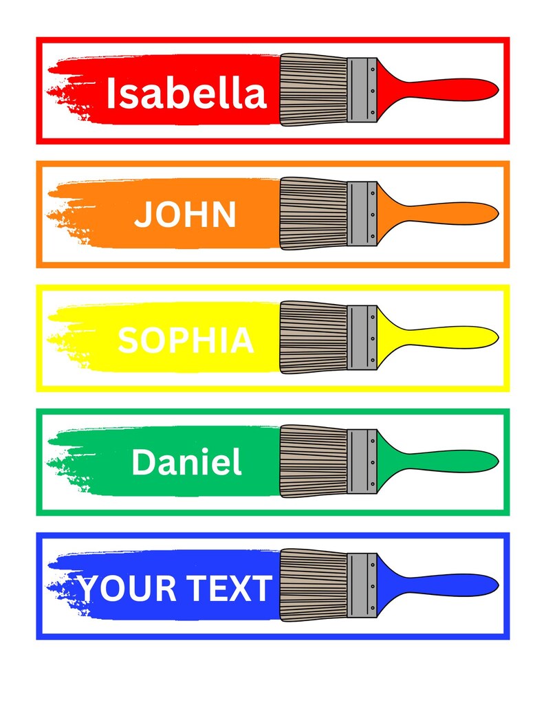 Editable Printable Paint Brush Name Tags | Customizable Labels for ...