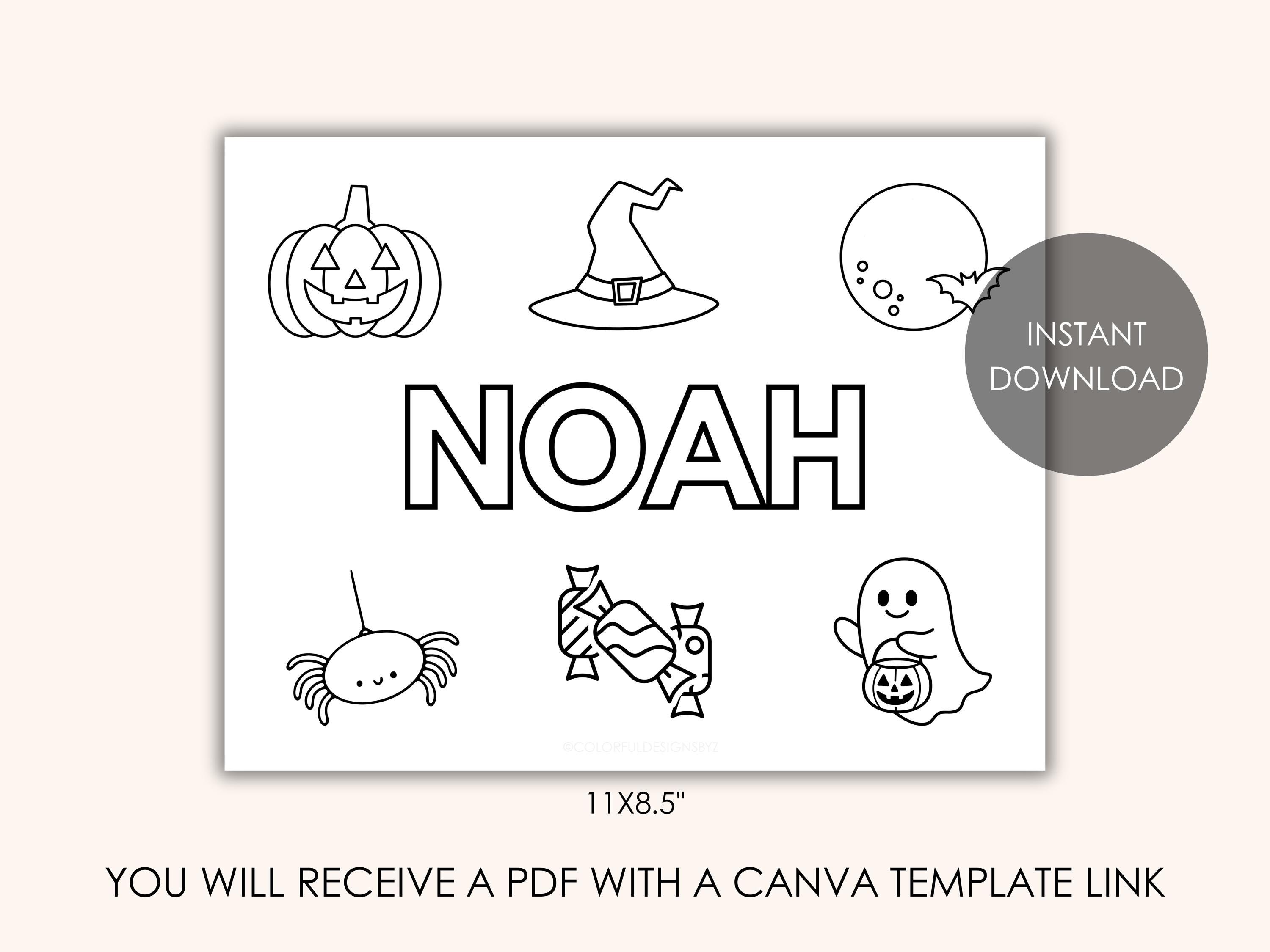 Editable Halloween Coloring Page Canva Template | Personalized Name ...