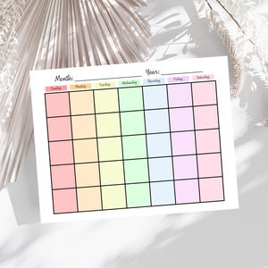 Undated Monthly Calendar Printable - Colorful Pastel Aesthetic Planner ...