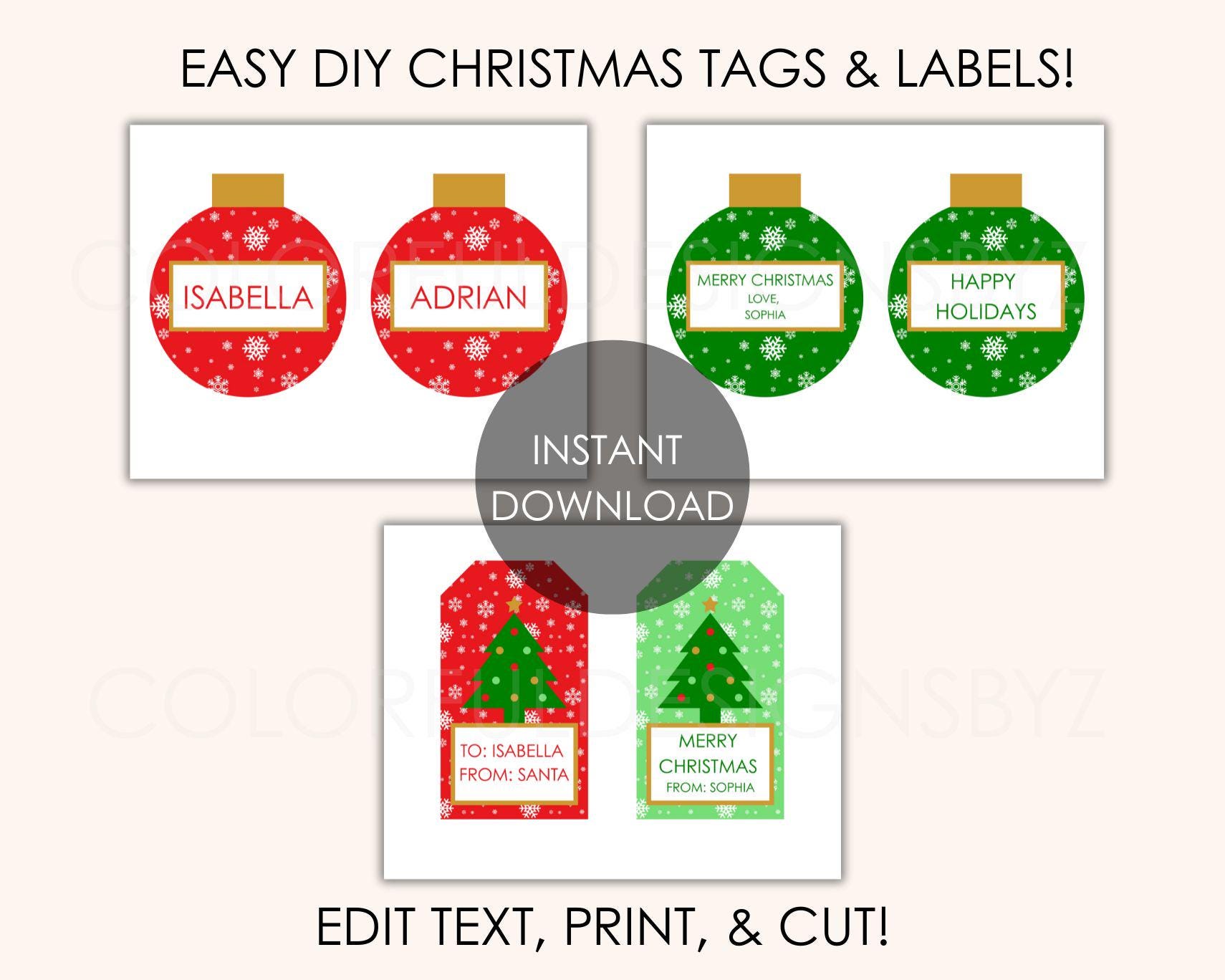 Editable Christmas Gift Tags & Ornament Tags – Printable Holiday Tags ...