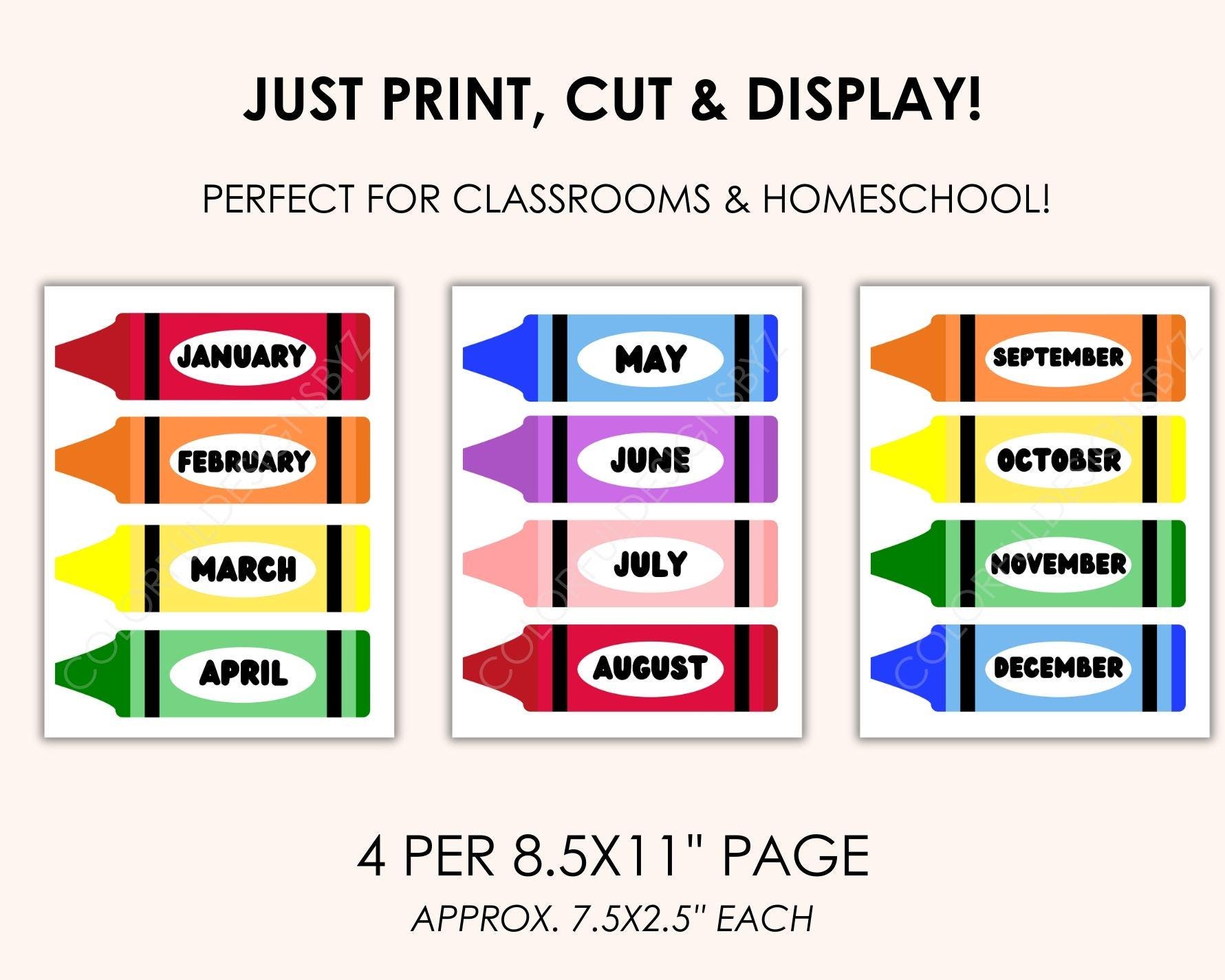 Months Crayons Printable | Early Learning | Classroom Display ...