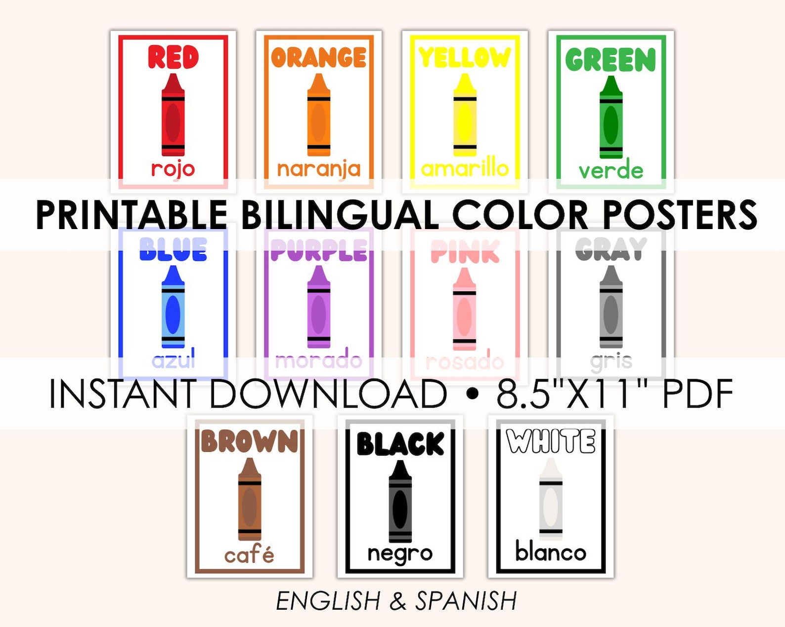 Bilingual Colors English and Spanish Printable Posters | Learning ...