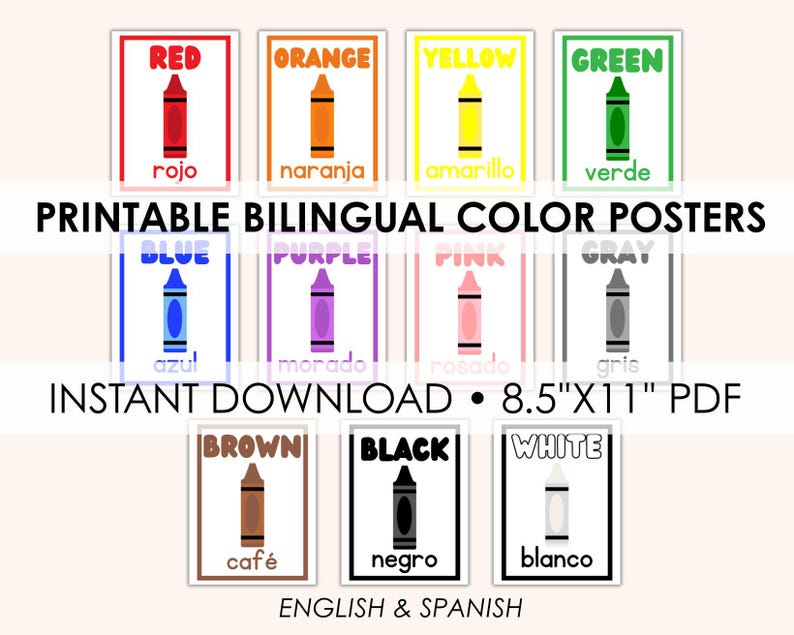Bilingual Colors English and Spanish Printable Posters | Learning ...