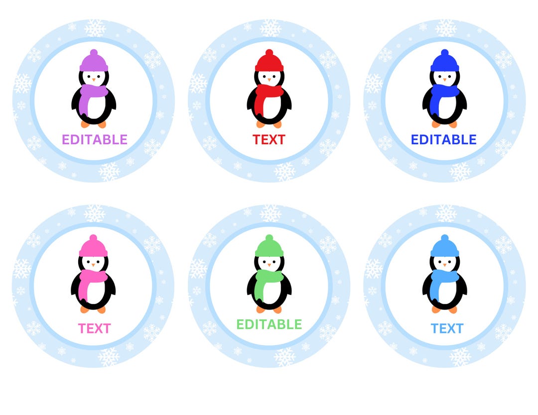 Editable Winter Penguin Circle Tags Printable Name Tags & Labels 6 ...