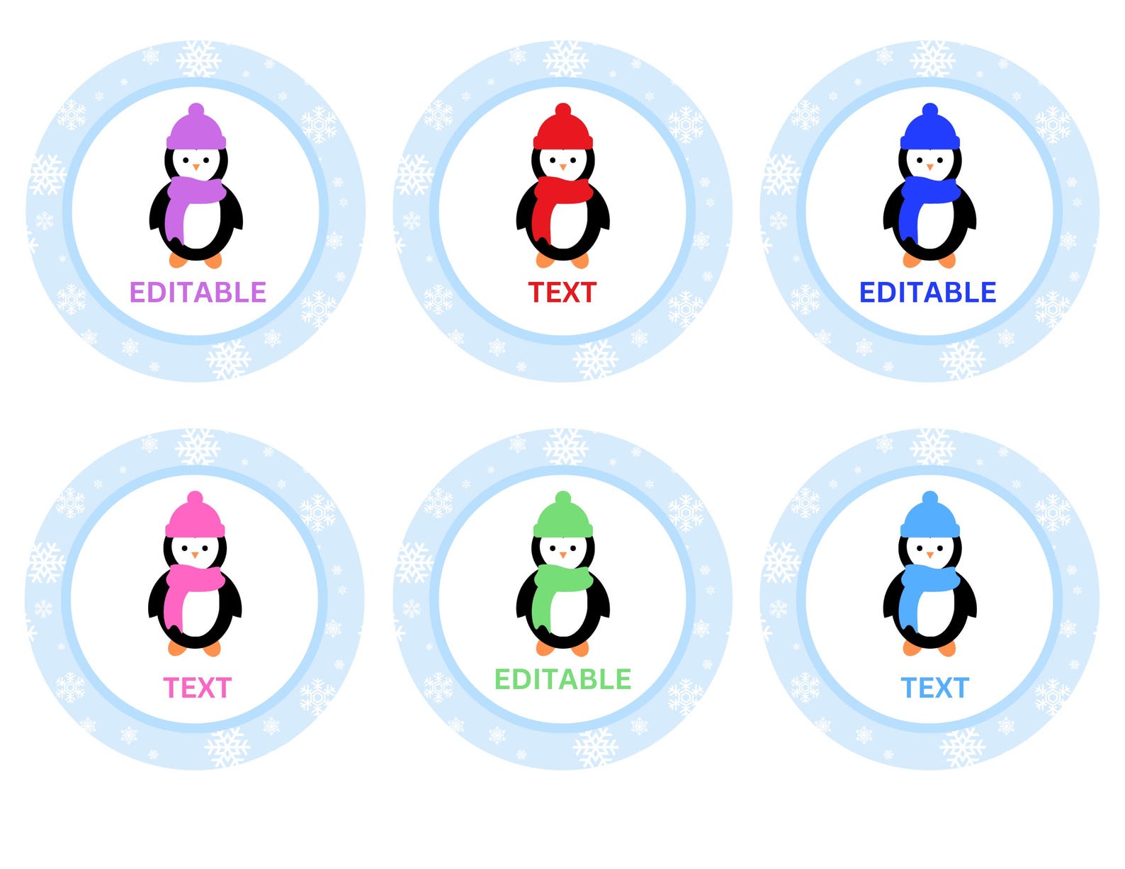 Editable Winter Penguin Circle Tags Printable Name Tags & Labels 6 ...