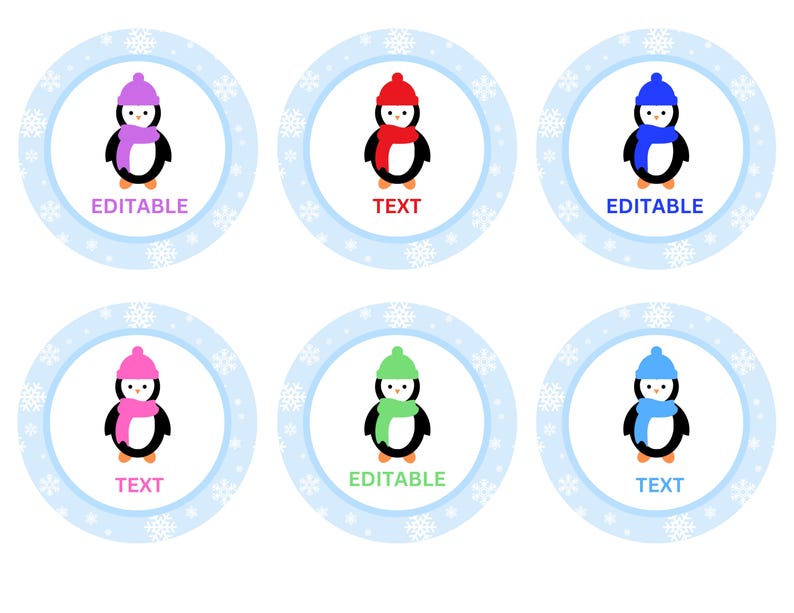 Editable Winter Penguin Circle Tags Printable Name Tags & Labels 6 ...