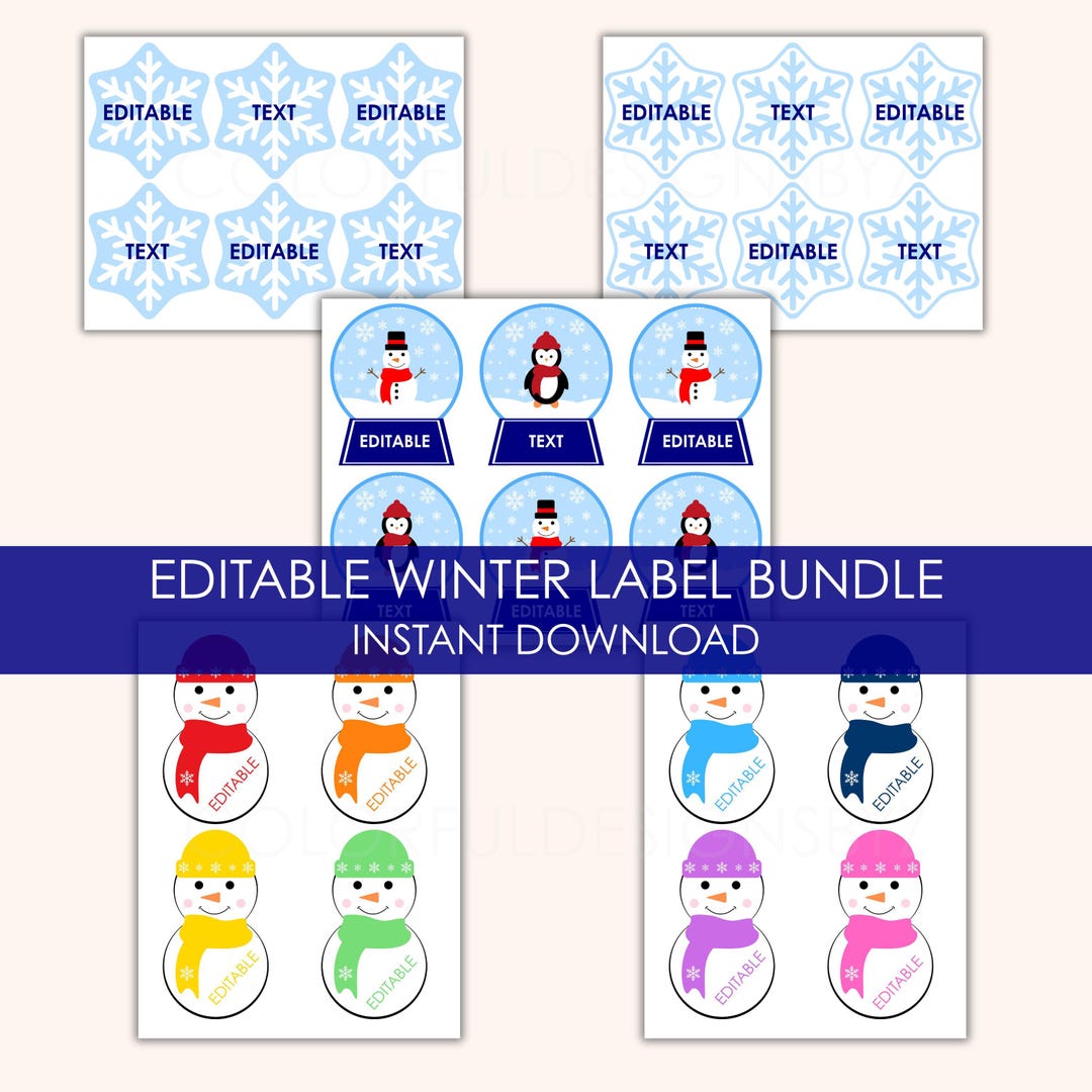 Winter Label Bundle Editable Powerpoint | Snowmen Snowflakes Snow Globe ...