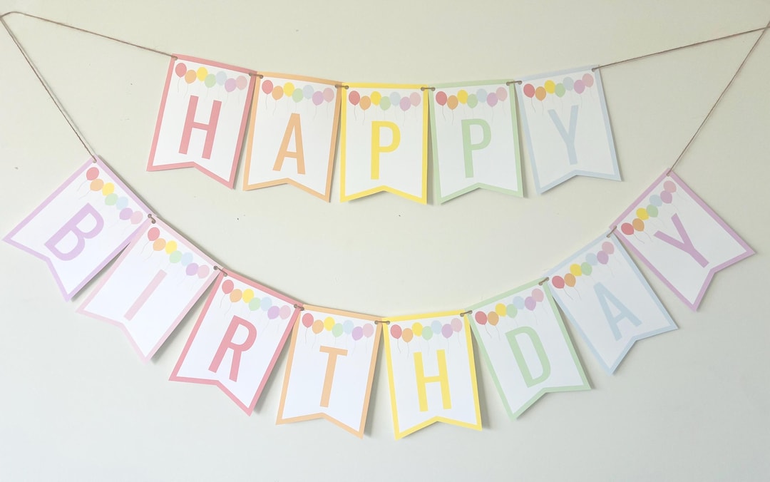 Pastel Rainbow Birthday Banner Printable – Happy Birthday PDF With ...